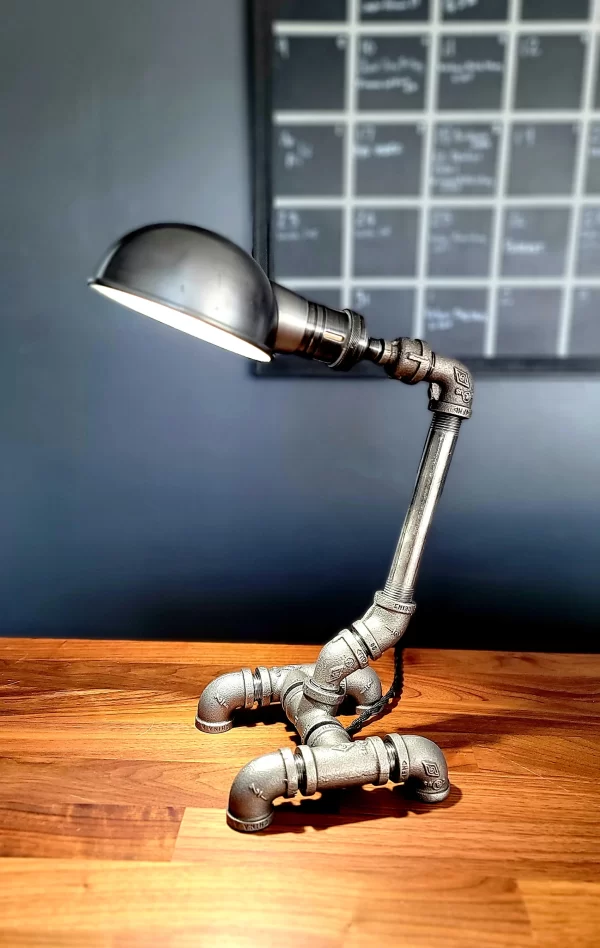 Farmhouse Steel Pipe Industrial Desk Lamp With A Parabolic Metal Shade ...
